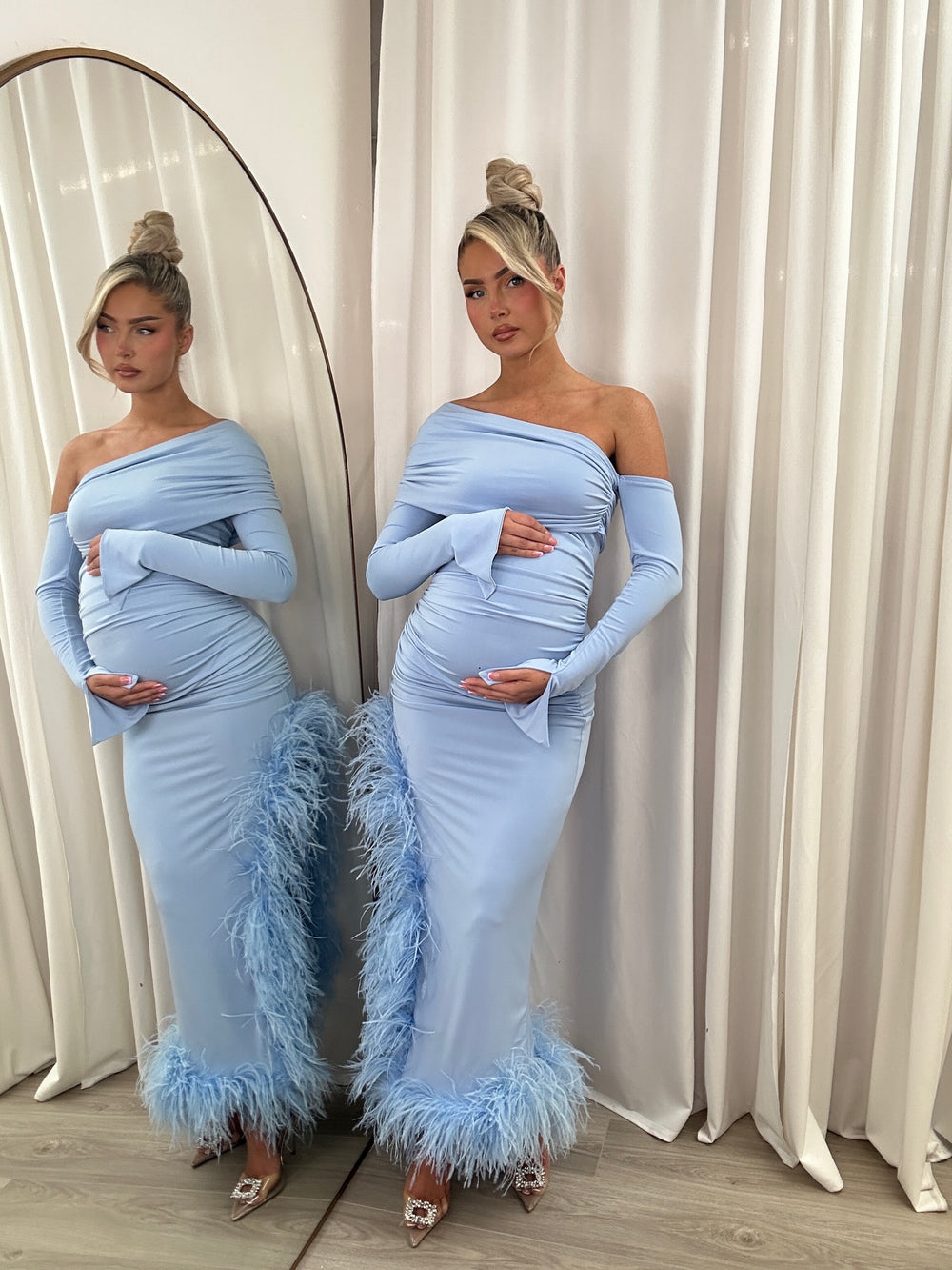 Baby Blue April Ostrich Feather Maternity Dress | Luxury Maternity ...